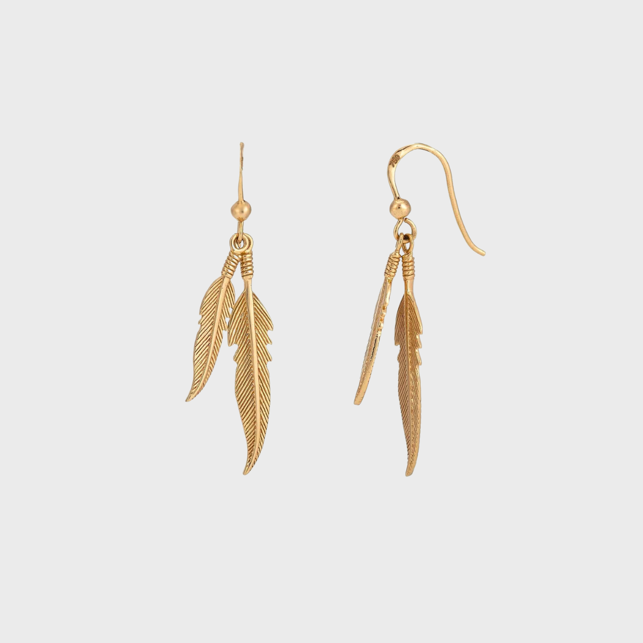 18ct Yellow Gold Feather Earrings - Drop Hook Earrings | FIYAH