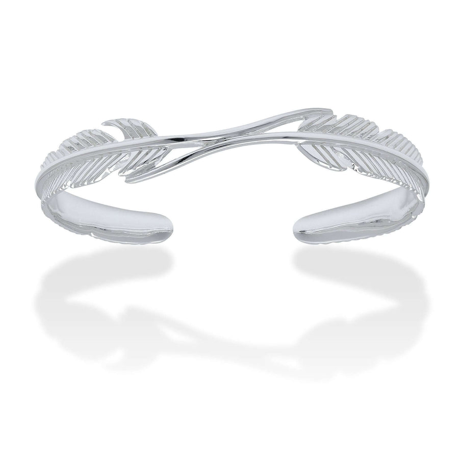 Silver Feather Bangle - Double Feather Plume Bangle | FIYAH